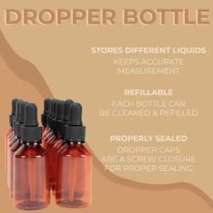 Generic 1oz Empty Plastic Dropper Bottle, 12 Pack, Amber Bottle, Black Dropper, 30mL Dropper for Medication, Essential Oils, Chemicals, Perfumes & Colognes