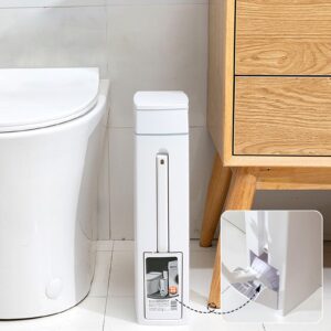 EPIPHQNY Garbage Can, Bathroom Trash Can with Toilet Brush Holder Press-Type Plastic Garbage Can Slim Rectangular Trash Bin for Toilet Kitchen, 20.3*10.8*42cm, as show