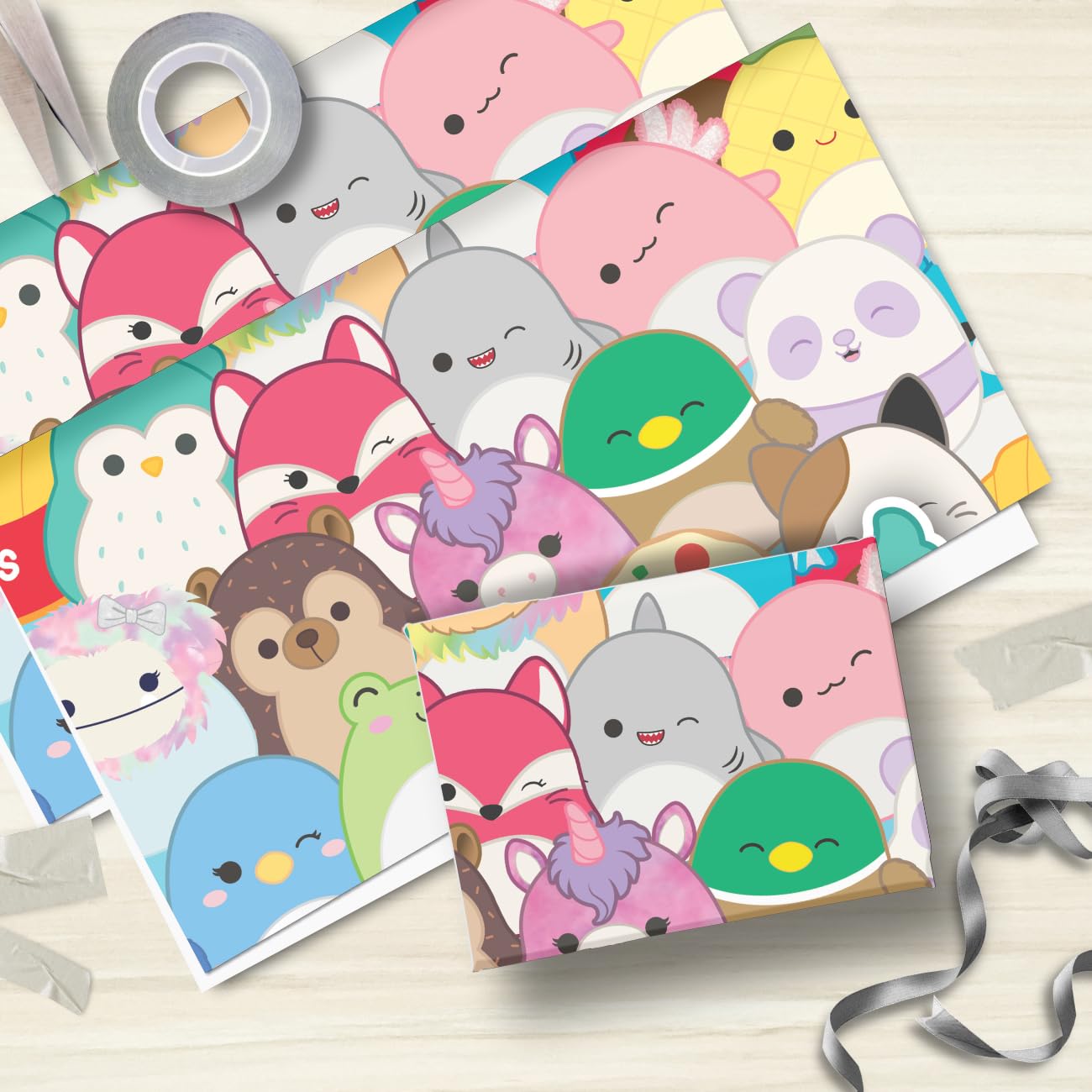 Danilo Squishmallows Wrapping Paper - Two Sheets, Two Tags, Officially Licensed Gift Wrap, Fully Recyclable, 70 x 50 cm each Sheet, Multi-Coloured