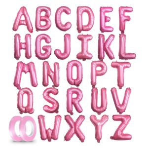 [26 pcs] 16" letter pink foil balloons a-z set, mylar aluminum hanging alphabet for valentine's day romance mother's day wedding graduation birthday party decorations new year eve