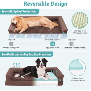 Orthopedic Dog Bed for Large Dogs,Washable Dog Sofa Beds Large, Supportive Foam Pet Couch Bed with Removable Washable Cover, Waterproof Lining and Nonskid Bottom, Brown (L,42" L x 30" W x 7.5" Th)