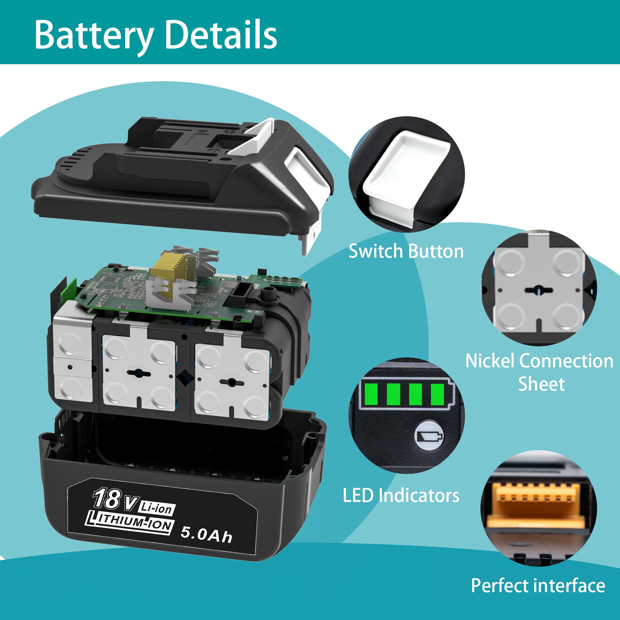 Cruruakku 18V Lithium Battery Replace for Ma 18V Battery 5.0Ah Compatible with BL1830B BL1850B BL1840B BL1860B BL1815B Ma Batteries