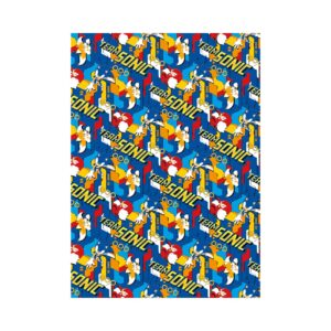 danilo sonic the hedgehog wrapping paper, two sheet, two tags, officially licensed gift wrap, recyclable, 70 x 50 when opened, multi-coloured