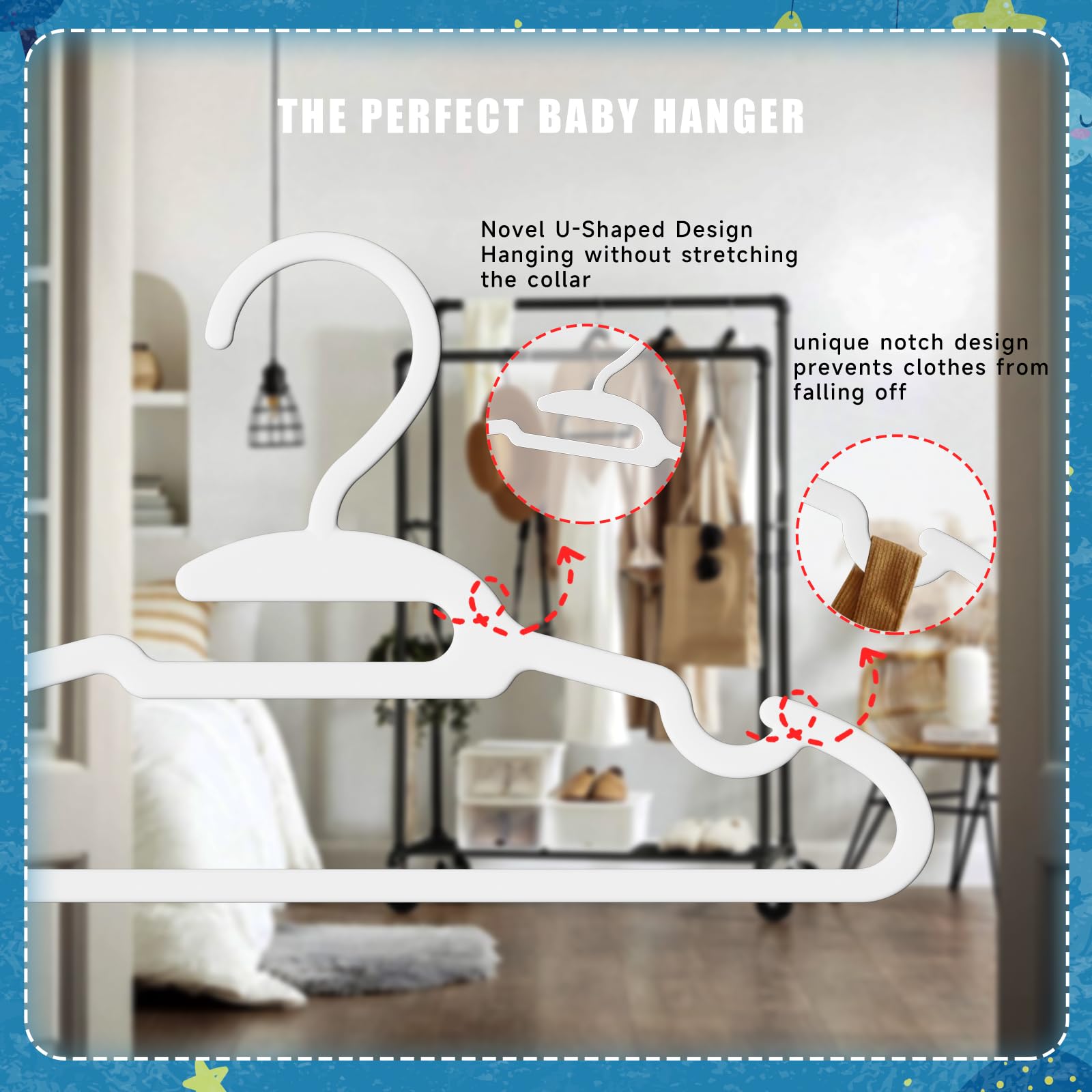 20 Pack White U-shape Baby hangers,Protect Collar Non-distorting design,Anti-slip and ultra-thin children's hangers for Toddler, Child, Newborn Clothes Hanger ideal choice