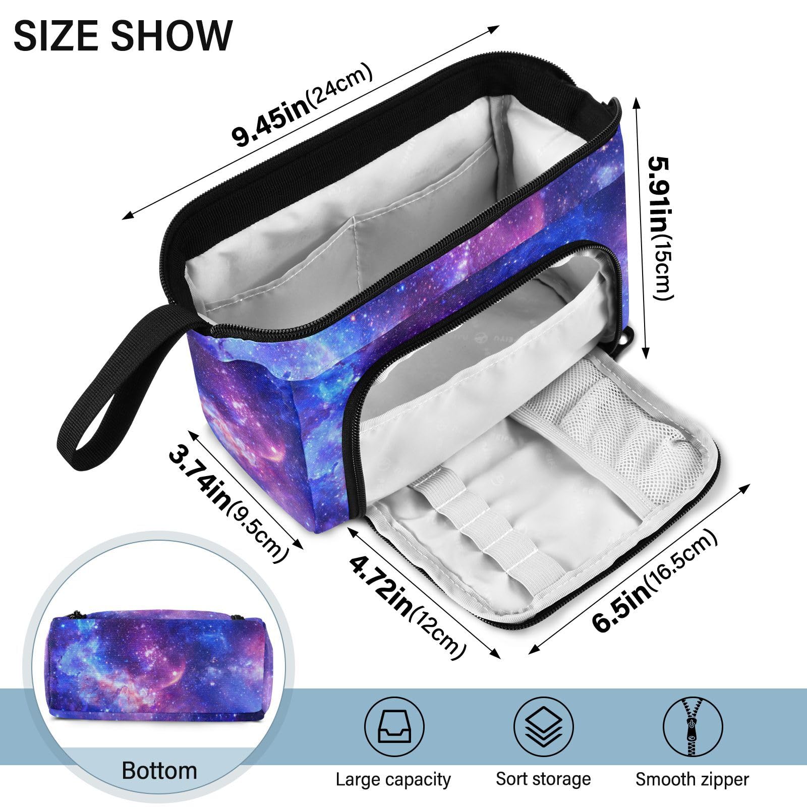 Sletend Cool Galaxy Pencil Bag Pencil Case for Teen Boy Girl, Big Capacity Pen Bag Zipper Pencil Pouch with Handheld Aesthetic Pencil Pouch with Print School Office Pencils Stationery