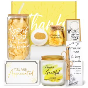 thank you gifts for women, 7pcs employee appreciation gifts baskets for women, thank you appreciation gifts for coworkers teacher principal boss secretary nurse - spa gratitude glass cup gift box