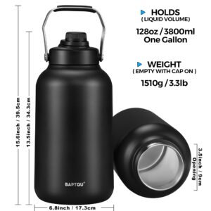 BAPTQU 1 Gallon Water Bottle Insulated, Triple Insulation Big 1 Gallon Water Jug 128 oz Insulated Water Bottle with Handle, Metal Large Insulated Water Jug One Gallon Stainless Steel Water Bottles