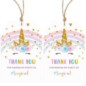 unicorn thank you tags with string unicorn party favor tags 50pcs unicorn birthday thank you gift tags magical rainbow design birthday gift tags for unicorn birthday baby shower party favors decor