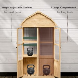 Oarlike Wooden Outdoor Storage Cabinet, 71" Weatherproof Garden Shed with Shelves, Waterproof Roof, Tool Storage for Patio/Backyard/Lawn/Pool (Natural Wood)