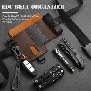 Omesio EDC Multitool Sheath for Belt, Leather Pocket Organizer for Men, Multitool Sheath with Pen Holder Convenient Storage Small Flashlight, Folding Tools with Keychain Knife Sheath for Daily Use