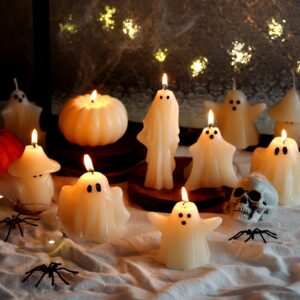 mtlee 12 pcs halloween ghost candles large white spooky candle halloween decoration candles novelty horror ghost pumpkin decorative burning candle for halloween party table home decor