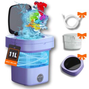 portable washing machine, 11l foldable mini washer, 3 modess upgraded design, baby washing machine for traveling, gift for men & women - purple