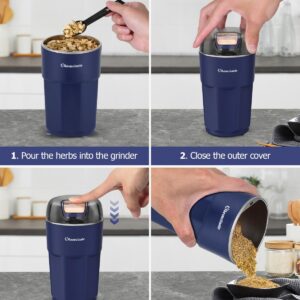 Hermolante Herb Grinder Spice Grinder, One-key Herb Spice Grinder with 304 Stainless Steel Blades and Cleaning Brush, Electric Grinder for Herb, Spices, Coffee, Nuts, Seeds,etc.