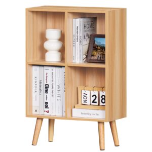 leyaoyao 4 cube bookshelf, 2-tier bookcase with legs, natural kids book shelf cute storage organizer, free standing open toy shelves modern bookshelves,wood display bookcases for bedroom,living room