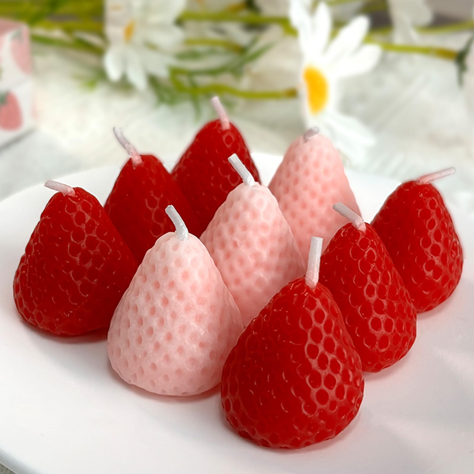 Mewealth Strawberries Candles Gifts for Women, Aromatherapy Candle, Room Decor Cute Strawberries Shaped Scented Candles, Aesthetic Decorative (6 Red and 3 Pink, 3 Inch)