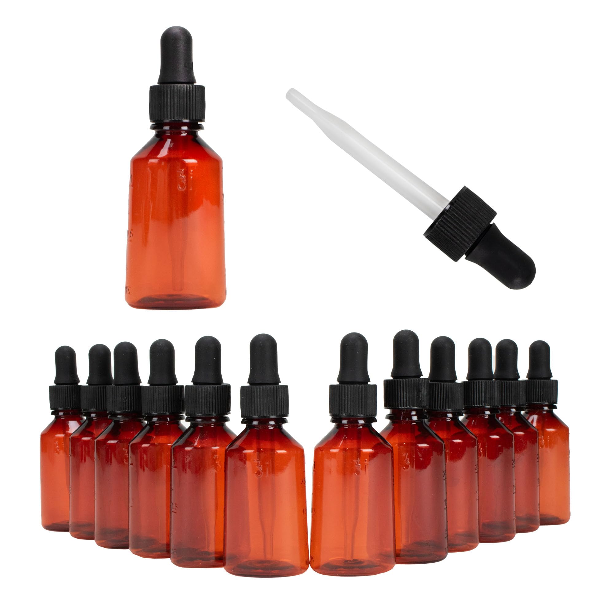 Generic 1oz Empty Plastic Dropper Bottle, 12 Pack, Amber Bottle, Black Dropper, 30mL Dropper for Medication, Essential Oils, Chemicals, Perfumes & Colognes