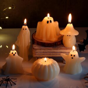 MTLEE 12 Pcs Halloween Ghost Candles Large White Spooky Candle Halloween Decoration Candles Novelty Horror Ghost Pumpkin Decorative Burning Candle for Halloween Party Table Home Decor