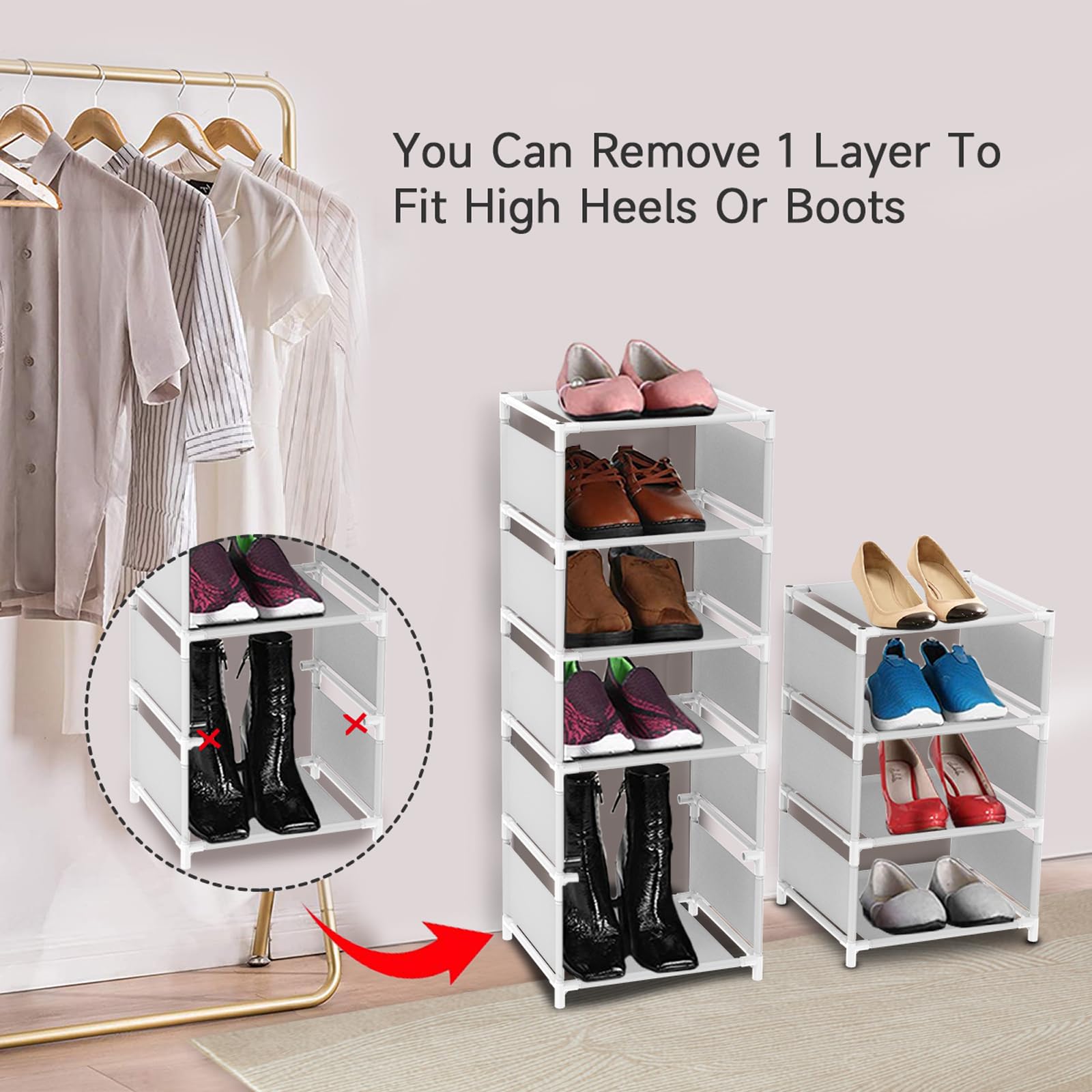 esonstyle 10 Tiers Shoe Rack, Space Saving Shoe Shelf Organizer, Tall Narrow Shoe Rack for Door Entryway, Closet