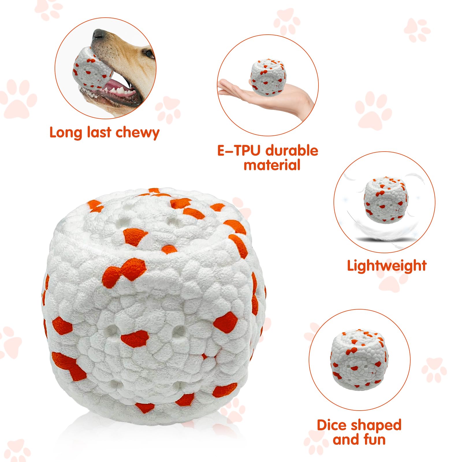 Generic E-TPU Dice Dog Toy for Aggressive Chewers: Tough, Lightweight Chew Toy, Small Medium Large Breed