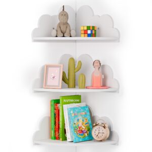 Beskadi Cloud Floating Corner Shelves - Set of 3 Cloud Corner Wall Shelves for Kid’s Room, White Corner Shelf Nursery Wall Deor, Small Cute Cloud Dispaly Shelf Wall Mounted for Toys, Plants & Storage.