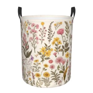 floral laundry basket vintage flowers and plants herbs laundry hamper foldable waterproof dirty clothes storage bucket toys organizer bag for bedroom bathroom laundry storage 19.7" x 15.7"