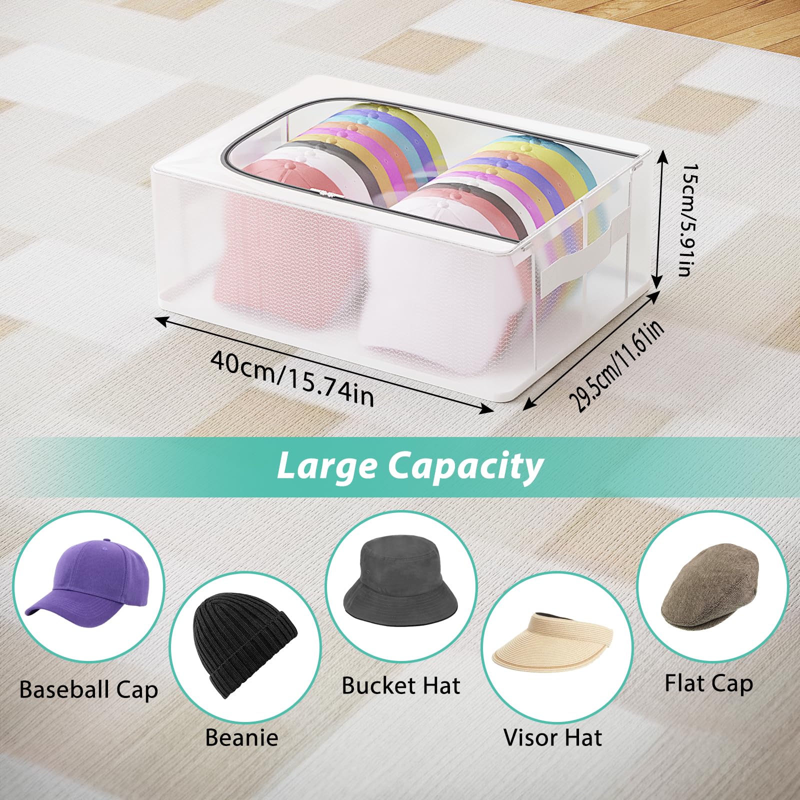 JOYSTOR Steel Frame Hat Organizer for Baseball Caps, Stackable Hat Storage with lid for Closet, PVC Foldable Hat Holder