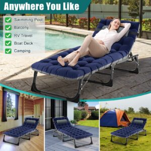 DoCred Folding Chaise Lounge Chair, Folding Cot, 5-Position Adjustable Heavy Duty Patio Chaise Lounges for Outside, Poolside, Beach, Lawn, Camping