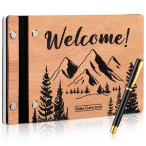 skyygemm visitor wooden guest book with pen 8 x 6 inches 120 pages memory scrapbook rustic signature party sign in book xmas gift for couple guests book