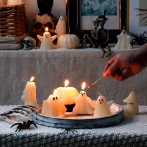 MTLEE 12 Pcs Halloween Ghost Candles Large White Spooky Candle Halloween Decoration Candles Novelty Horror Ghost Pumpkin Decorative Burning Candle for Halloween Party Table Home Decor