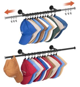 aooda adjustable hat rack for wall, hold up to 30 caps hat organizer for baseball caps, metal wall mounted hat holder hanger for closet, bedroom, set of 2, black