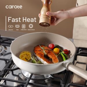 CAROTE 16pcs Pots and Pans Set Non Stick, Nonstick Kitchen Cookware Sets, Induction Cookware Sets with Stay-Cool Handle, Beige and Taupe