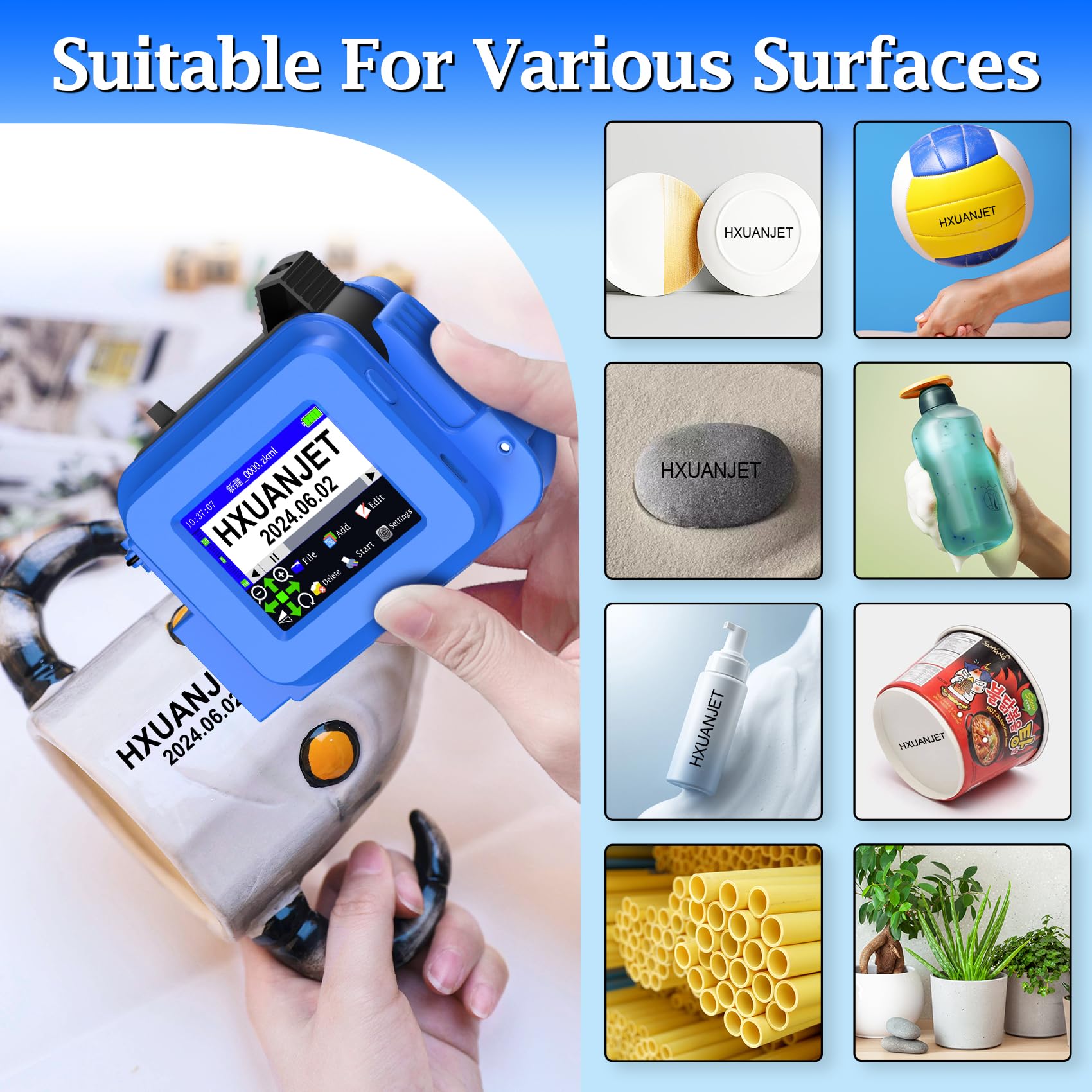 HXUANJET MINI127 Portable Handheld Inkjet Printer,Mini Handheld Printer with Quick-Drying Ink Pocket Inkjet Coding Machine for Logo/QRcode/Barcode/Production Date/Batch Series Number etc