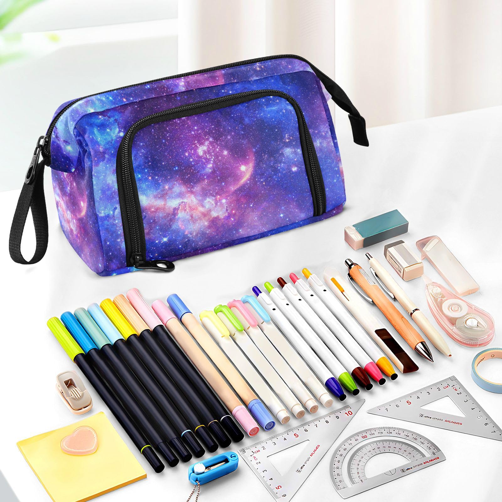 Sletend Cool Galaxy Pencil Bag Pencil Case for Teen Boy Girl, Big Capacity Pen Bag Zipper Pencil Pouch with Handheld Aesthetic Pencil Pouch with Print School Office Pencils Stationery