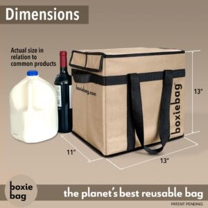 Boxiebag THE ORIGINAL (3-Pack) Collapsible Reusable Insulated Grocery Bag/Box - Stackable Heavy Duty Everyday Tote Bag - Folds Flat - Durable - Versatile - Innovative