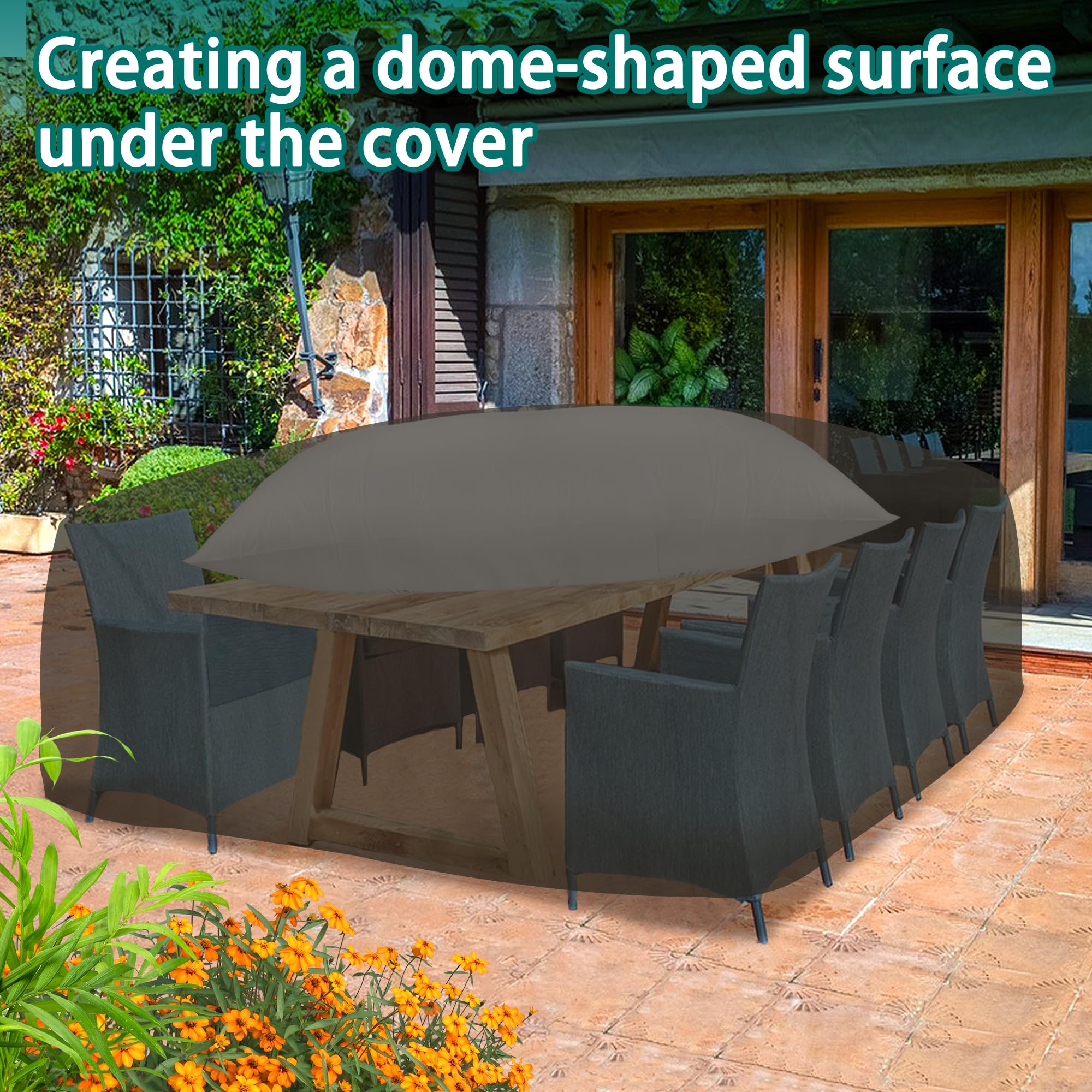 Adnee 87 x 37 Inch Patio Furniture Cover Airbag-Rectangle PP Patio Table Cover Air Pillow-Inflatable Outdoor Furniture Cover Support Prevents Leaves,Water and Snow Pooling