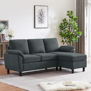 enobala 79" convertible sectional sofa, modern l shaped 3 seat couch with reversible ottoman for living room (#dark grey)