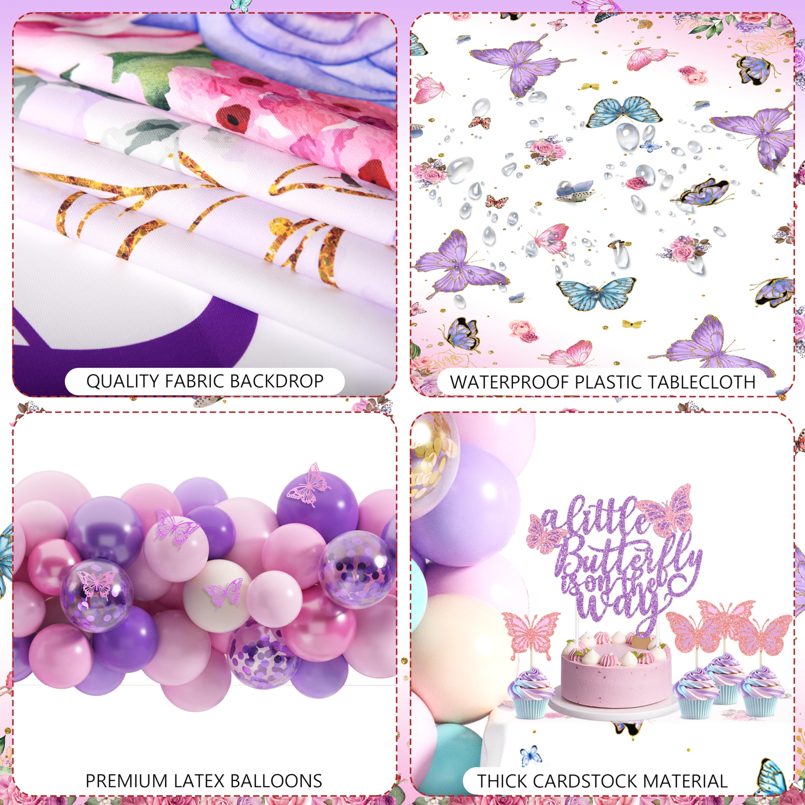 Butterfly Baby Shower Decorations for Girls A Little Butterfly Is On The Way Party Backdrop Butterfly Cake Toppers Stickers Pink Purple Balloons Baby Boxes for Girl Birthday Baby Shower Decor