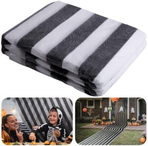 runnico 66x3.3 ft black and white striped gossamer roll, halloween sheer gossamer striped table decoratoin, halloween decorated black and white fabric for halloween,walls,table skirt,wedding and party