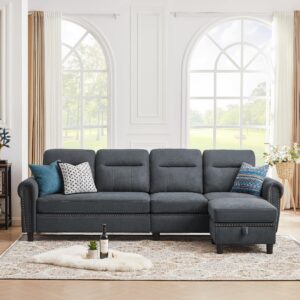 enobala 107" convertible sectional sofa with storage ottoman, 4 seat l shaped sofa couch for living room (dark grey)