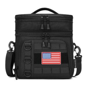 ralchyez tactical lunch box for men, large insulated lunch bag expandable double deck cooler leakproof waterproof lunch pail for adult women work office shifts picnic travel black