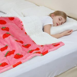 aemicion kids weighted blanket 7 pounds twin size 41"x 60",soft sherpa fleece heavy blanket for sleeping perfect for 60-90lbs, cute strawberry pink weighted throw balnket as gifts for daughter girls