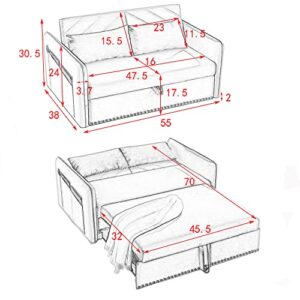 Eafurn 3 in 1 Convertible Loveseat Sofa with Pull Out Sleeper Bed, Small Love Seat Futon Couch Sofabed with Adjustable Backrest, Multi-Functional Upholstery Reclining Chaise Lounge for Living Room