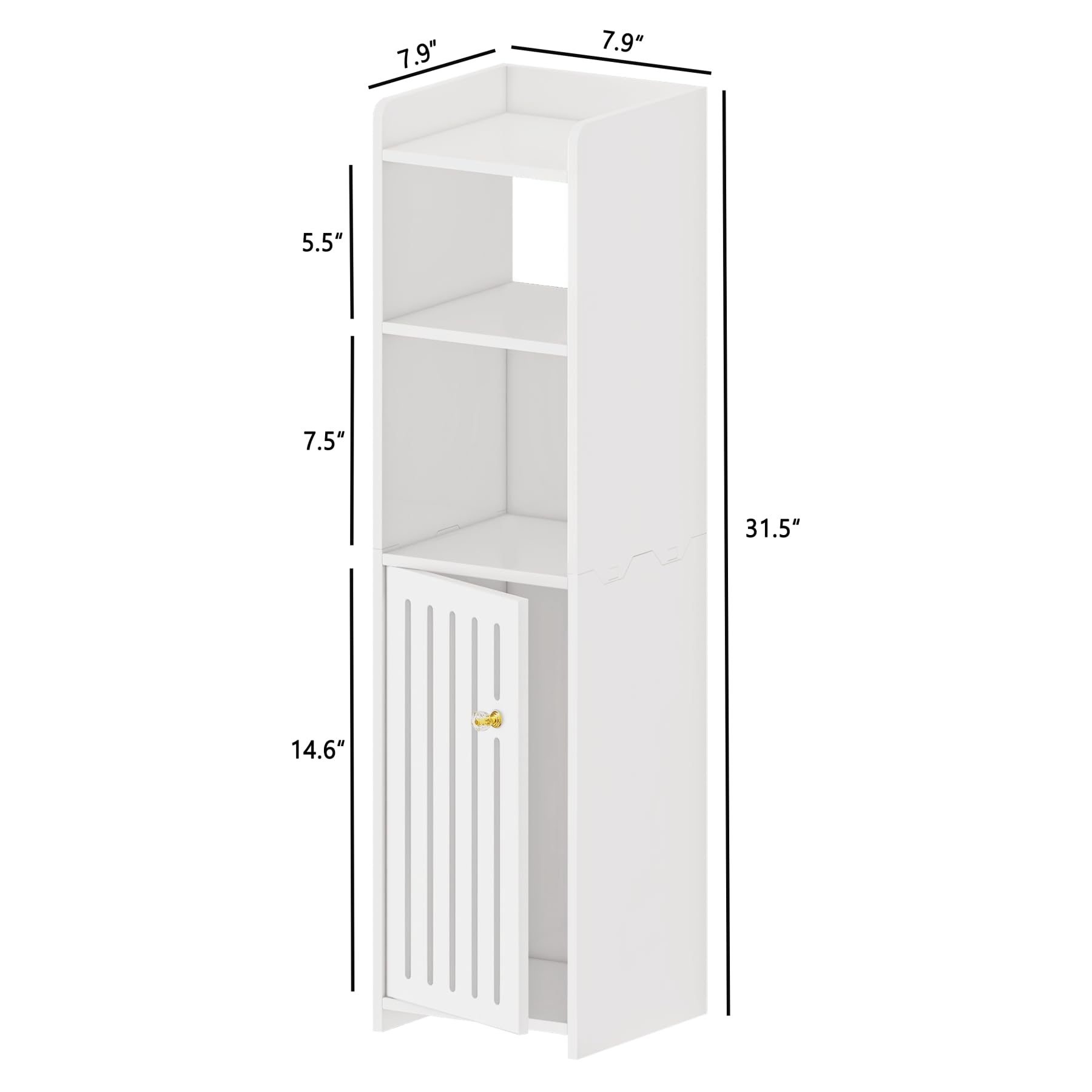 POBOMULI Small Bathroom Storage Cabinet, Narrow Bathroom Organizers with Door and Open Shelf for Toilet Bathroom Small Spaces, White