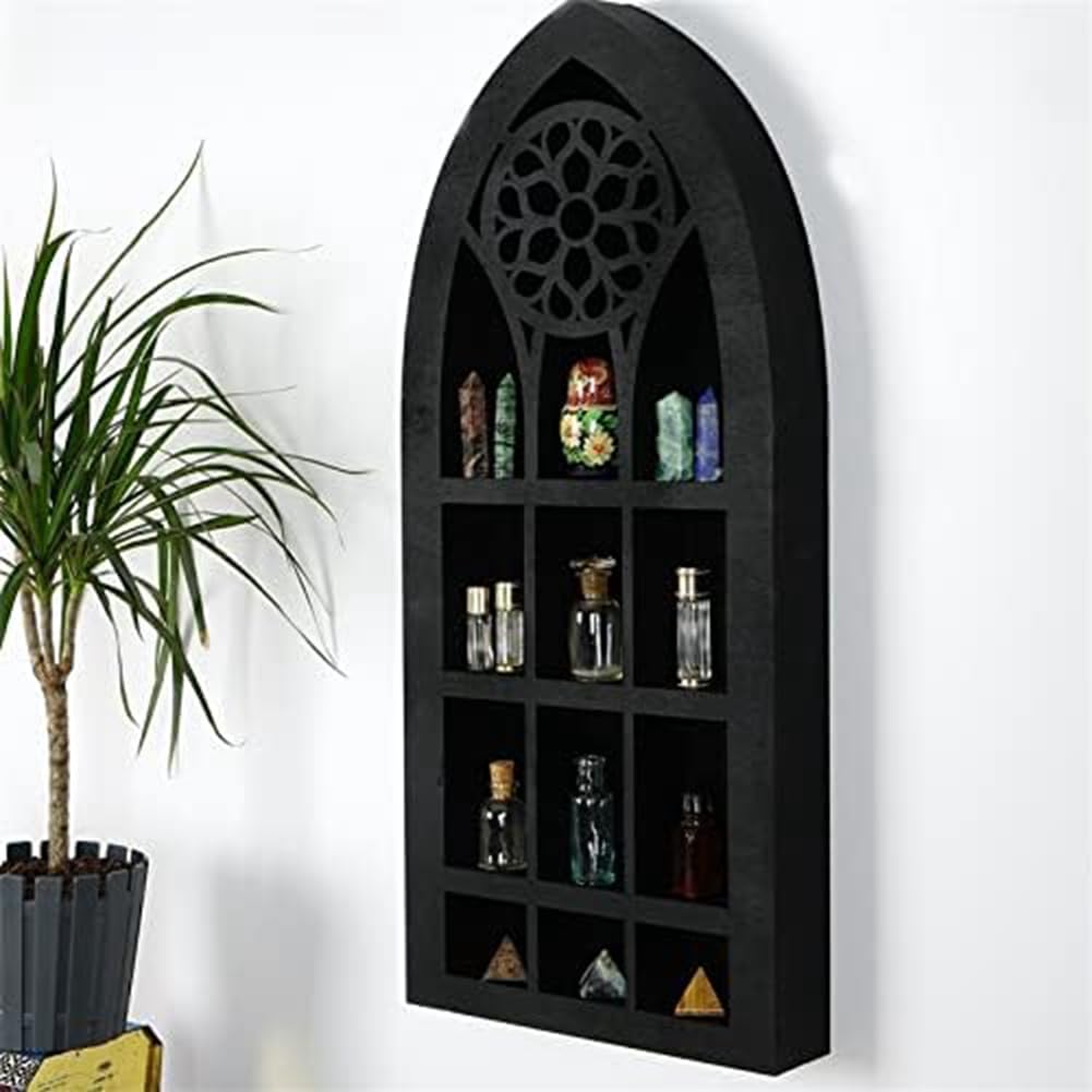 Jkjhbhged Wall Mounted Floating Shelves Old Window Crystal Wall Shelf Wall Hanging Gothic Boho Black Essential Oil Shelf Easy Install Easy to Use