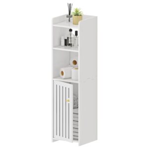 pobomuli small bathroom storage cabinet, narrow bathroom organizers with door and open shelf for toilet bathroom small spaces, white