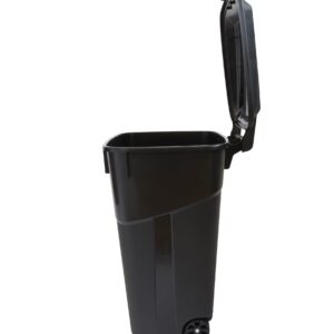 AZZiraLy 32 Gallon Wheeled Heavy Duty Plastic Garbage Can, Attached Lid, Black