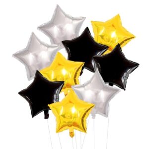 black gold foil star balloons, 18 inches star foil balloons for helium, 9 pcs black gold silver helium birthday balloons, party foil balloon set for birthday graduation party decorations