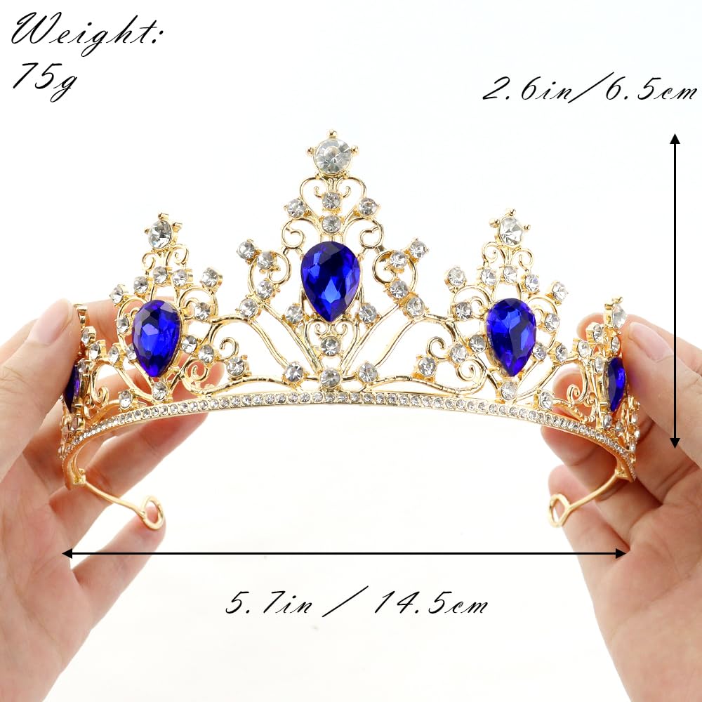 1 Pack Blue Crystal Wedding Tiara Crown for Women and Flower Girls Metal Princess Tiara for Bride Quinceanera Headpieces Elegant Princess Crown for Wedding Bridal Prom Birthday