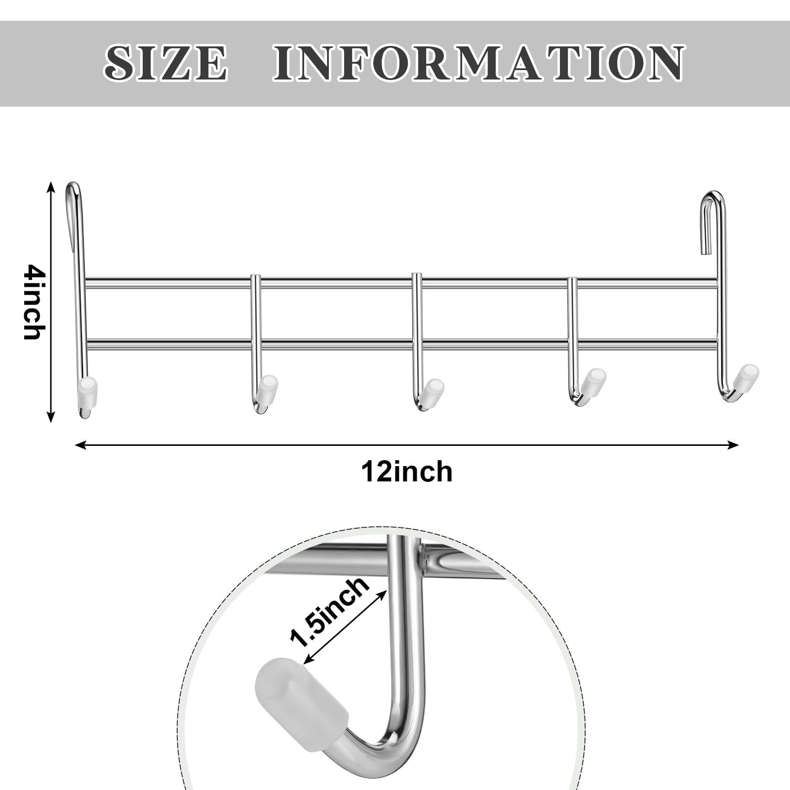 CroBlissful 2 Pcs 5 Hook Attachment for Wire Shelving 1.5 x 12 x 4 Inch Hanging Hooks Rack Wire Chrome Plated Steel Shelf Accessories Metal Hook Bars for Storage Display Organizer(Silver)