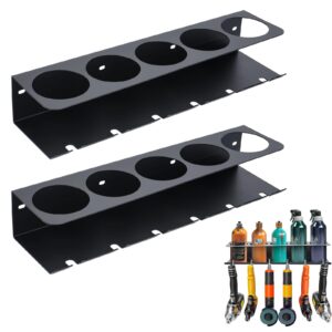 Nisorpa 2 Pack Pneumatic Tool Holder and Aerosol Rack Combo, Wall Mounted Metal Spray Can Bottle Holder Air Tool Organizer Rack for Garages, Workspace and Home, 5 Cans and 6 Slots